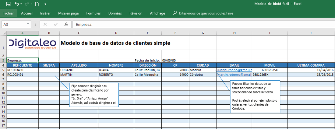 Modelo de fichero cliente Excel